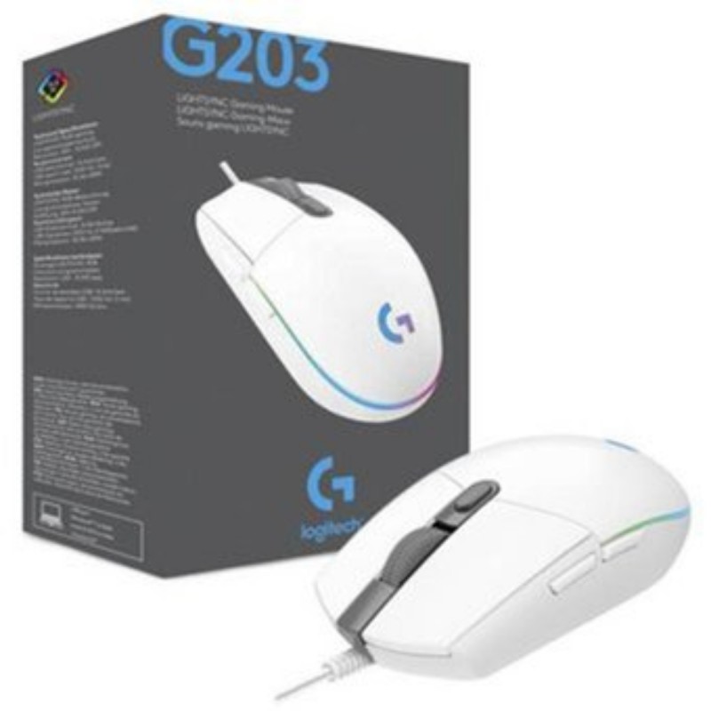 Mouse Logitech G203 Gaming Lightsync Optical 8000 Dpi Rgb White Aura